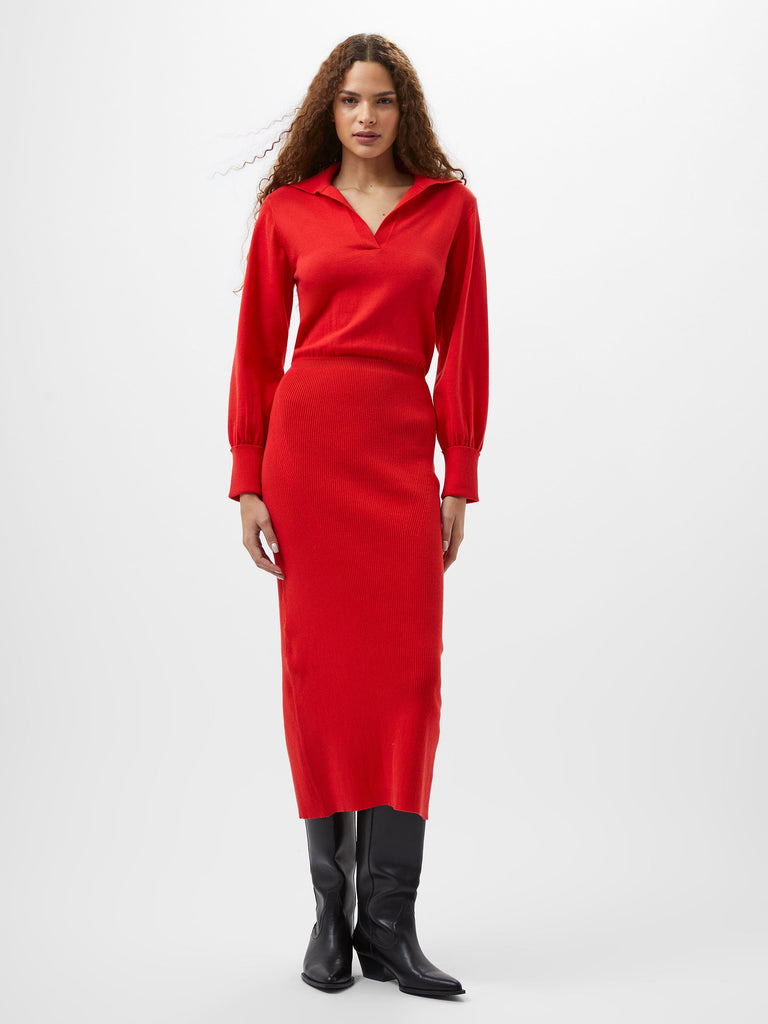 Mozza Collared Knit Midi Dress Scarlet Red | French Connection EU