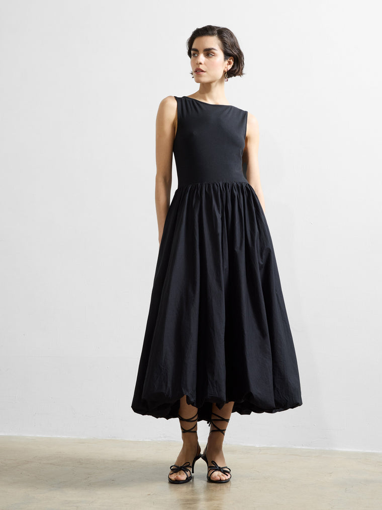Phoebe Jersey Bubble Hem Midi Dress Black | French Connection EU
