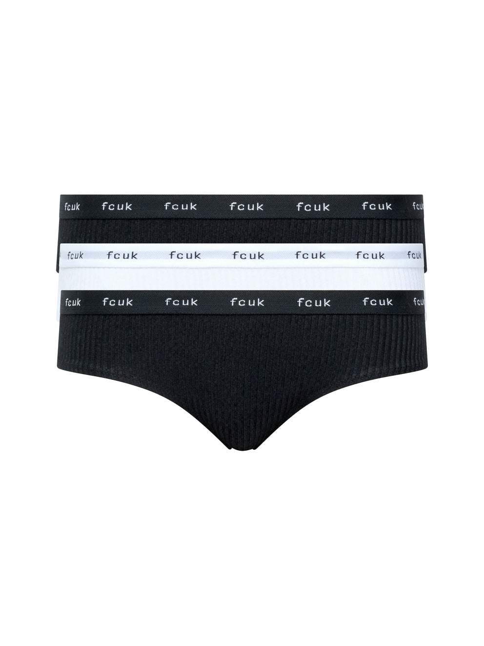 FCUK 3 Pack Ribbed Briefs Black/White | French Connection EU