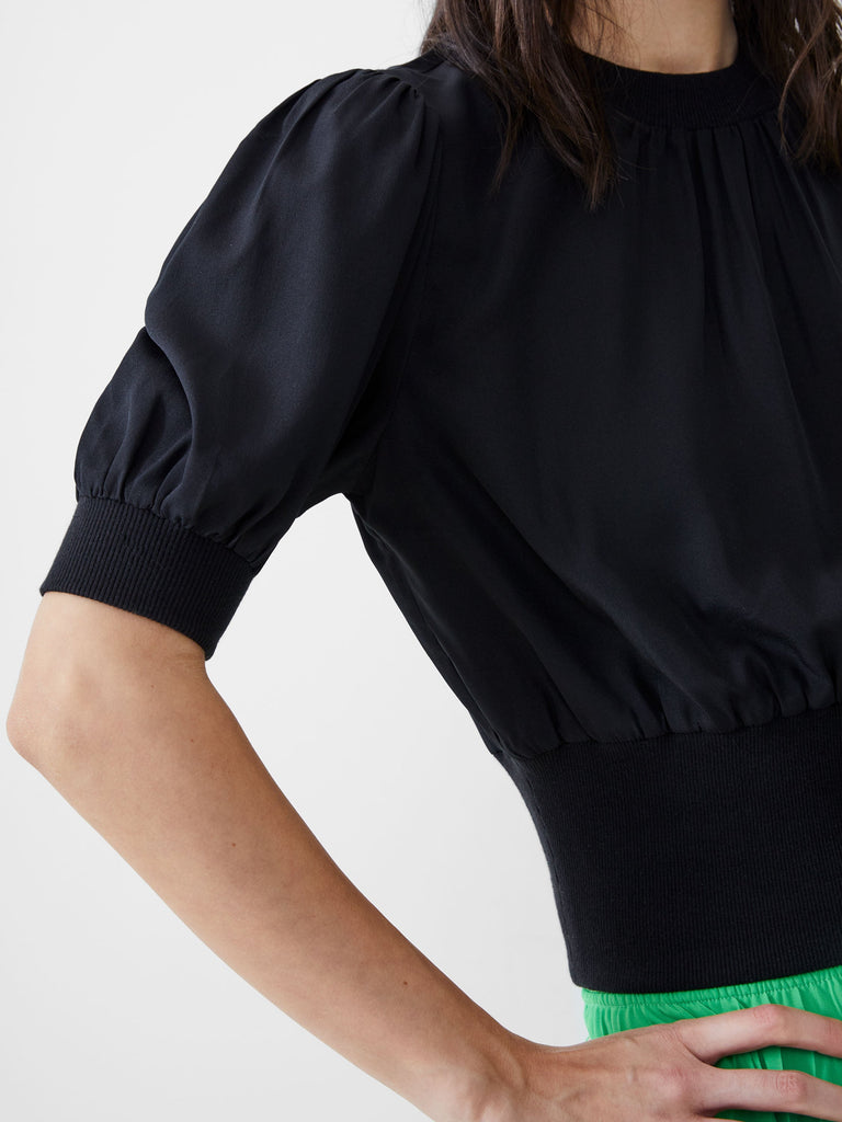 Mix Rib Trim Crepe Light Top Black | French Connection EU